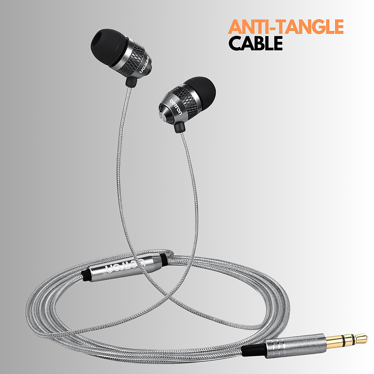 Betron B25 Earphones, Noise Isolating in-Ear Wired Headphones with Strong Bass, Tangle-Free Cord, Lightweight, Carry Case and Soft Earbud Tips (Black)