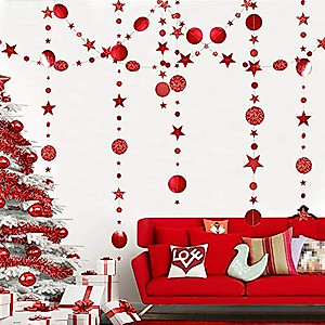 Decor365 Twinkle Star Garlands Red Circle Dots Streamer for Valentines Party Decorations Chinese New Year Hanging Decor Glitter Banner for Bridal Shower Baby Shower Showcase Wedding Curtains Props