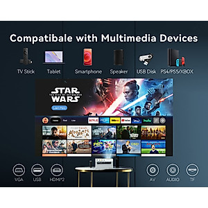 Emotn C1 Mini WiFi Projector, 1080P Supported Portable Projector, 8500Lux Bluetooth 5.1 200" Movie Projector with HiFi Speaker, 50000H Lamp Life, Compatible with Smartphone/TV Stick/HDMI/USB/VGA/PS4