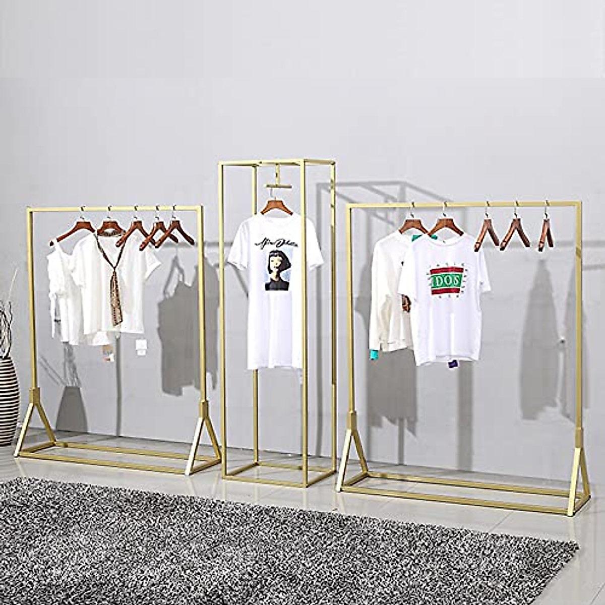 WFDERAN Creative Simple Clothes Retail Heavy Duty Metal Garment Racks,Clothing Store Hanger Storage Shelves,Commercial Wedding Dress Floor-Standing Display Rack (Gold, 75" H)
