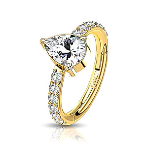 Melighting Gold Septum Jewelry 14k Solid Helix Piercing Jewelry Helix Earrings 16G Clear CZ Teardrop Tragus Cartilage Earrings Clicker Piercing Jewelry