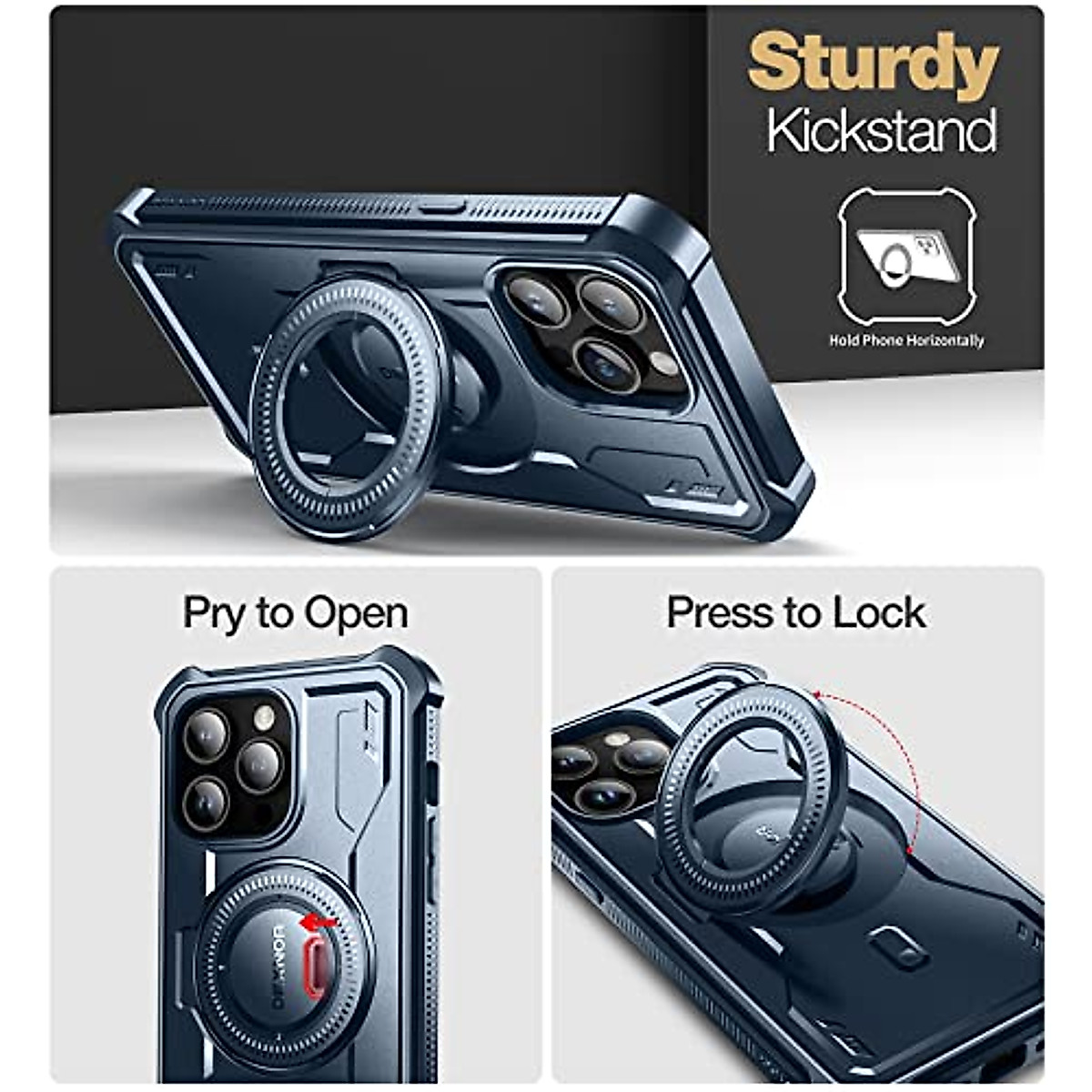 Dexnor Magnetic Case for iPhone 14 Pro Max, Compatible with MagSafe, [Built in Screen Protector and Kickstand] Full-Body Heavy Duty Case Protective Cover for iPhone 14 Pro Max 6.7 Inch,Navy Blue