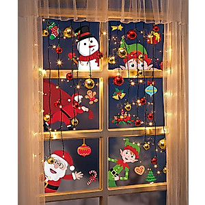 90shine 314PCS Christmas Decorations Window Clings - Xmas Holiday Snowflake Santa Elf Reindeer Gnome Peeking Decals, Winter Wonderland Party Supplies Decor, 12 Sheets
