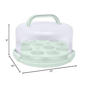 Kivi Cake Carrier with Lid and Handle – Practical Cake Holder with Lid and Sturdy Clamps – Multipurpose Cake Container 10 Inch - Cupcake Carrier fits 11 Cupcakes - Dishwasher Safe