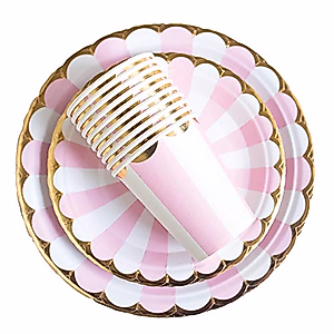 Pink and Gold Foil Party Supplies Set - 90PCS (Serves 30 Guests) Disposable Dinner Dessert Paper Plates 9oz Cups Baby Girl Boy Shower Gender Reveal Bridal Shower Birthday Wedding Party Decoration