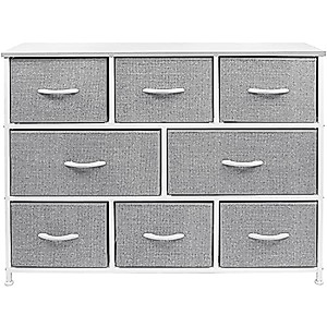 Sorbus Dresser with 8 Drawers - Furniture Storage Chest for Kids Clothing Organization, Bedroom, Hallway, Closet, Office - Steel Iron Frame, Rustic Farmhouse Wood Top, Fabric Bins (White)