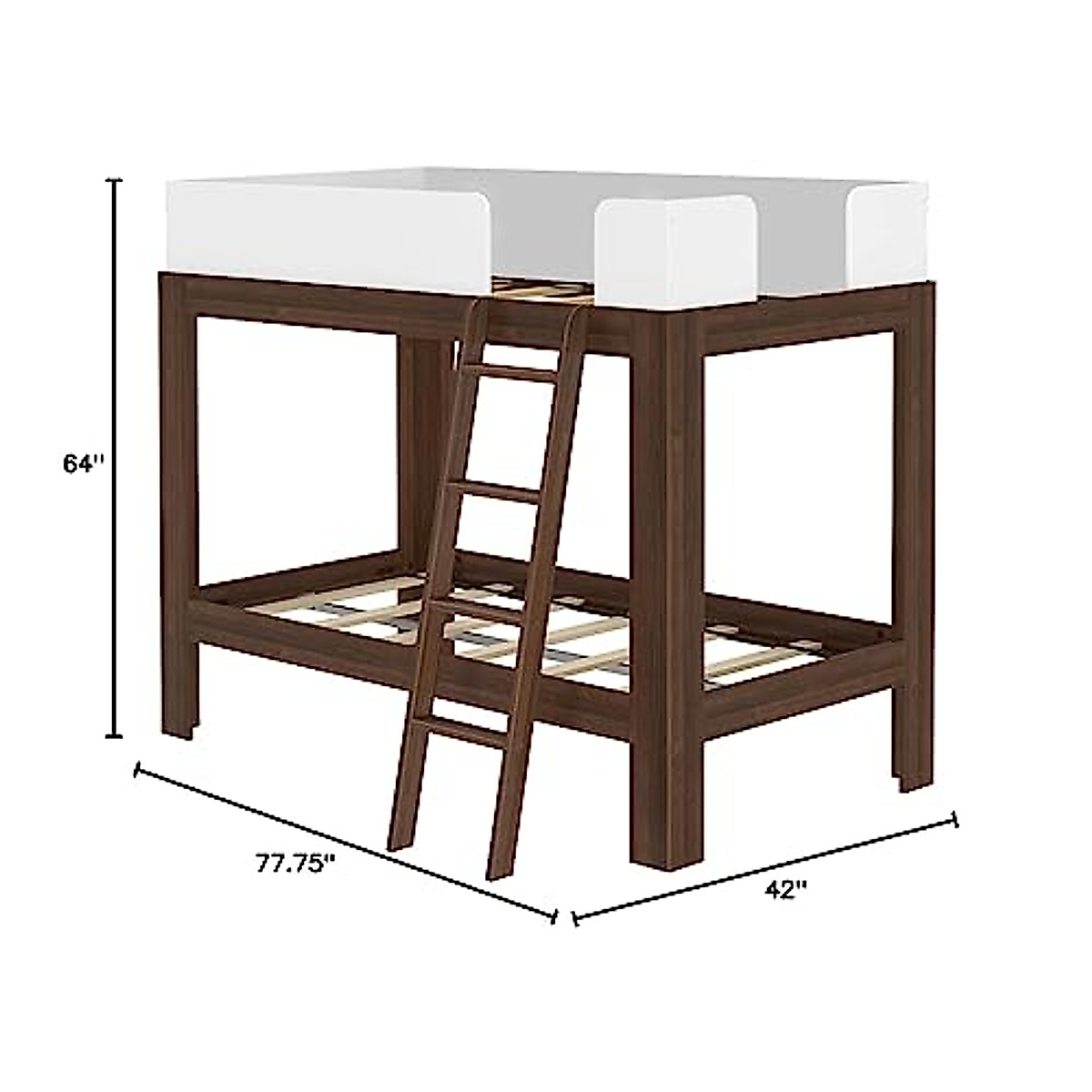Max & Lily Bunk Bed, Mid-Century Modern Twin Bunk Bed, Solid Wood Twin-Over-Twin Bed Frame for Kids, No Box Spring Needed, Walnut/White