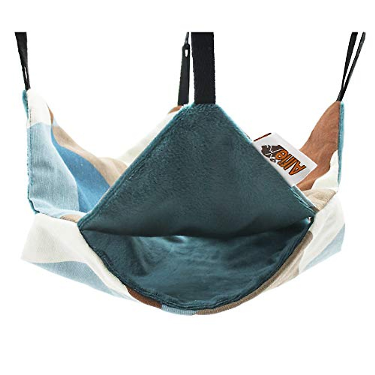 Alfie Pet - Kasey Hanging Hammock Bed for Mouse, Chinchilla, Rat, Gerbil and Dwarf Hamster - Color: Brown Teal, Size: Medium