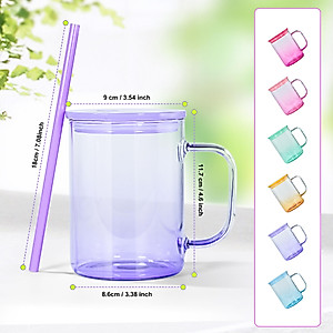 AGH 6 Pack Sublimation Glass Blanks with Colorful Lid and Straw, 16oz Gradient Colorful Glass Sublimation Beer Can with Handle, Sublimation Glass Cups, Sublimation Glass Tumblers