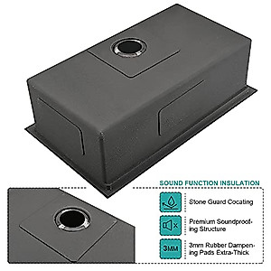 28 Black Undermount Kitchen Sink - iAnomla 28 Inch Black Stainless Steel Undermount Workstation Sink 16 Gauge Deep Single Bowl Matte Black Kitchen Sink with Cutting Board