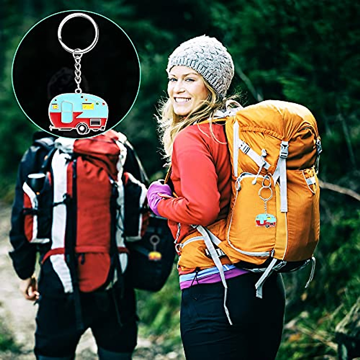 Hicarer Camper Keychain Camper Accessories for Travel Trailers Retro Camping RV Keychain Set for Travel (8 Pieces)