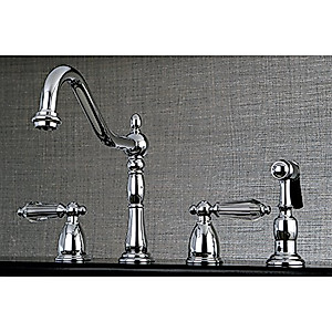 Kingston Brass KB1791WLLBS 8" to 16" Widespread Kitchen Faucet with Brass Sprayer, 8-1/4" in Spout Reach, Chrome