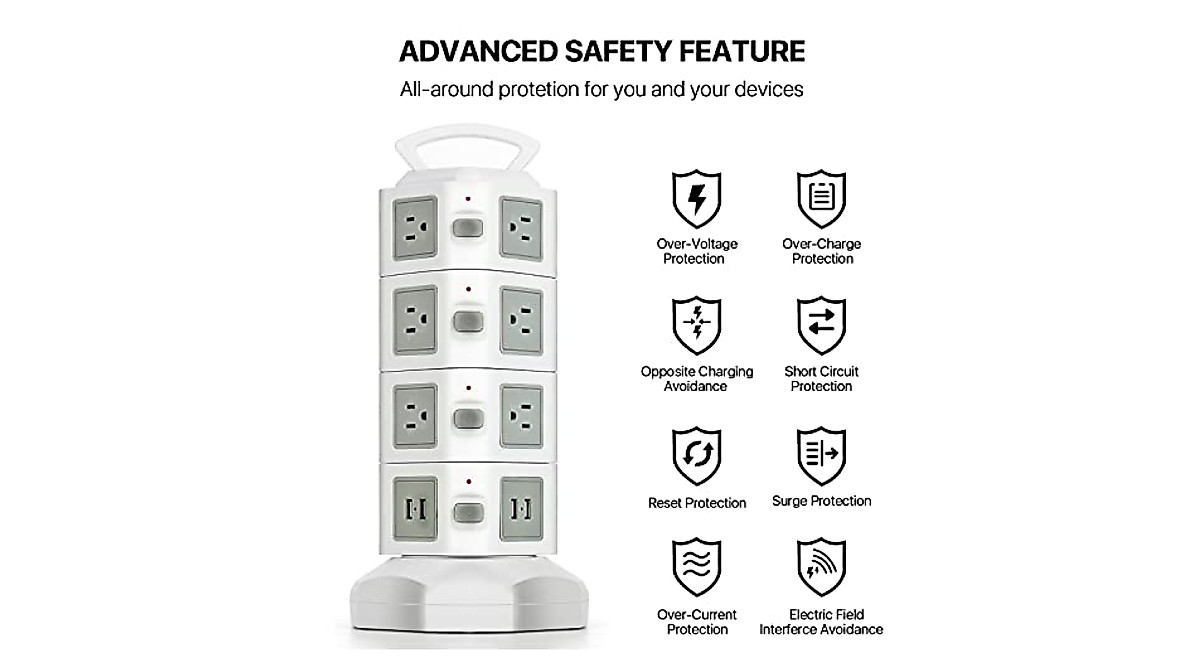 TNP Power Strip Tower: 14 Outlets & 4 USB Ports