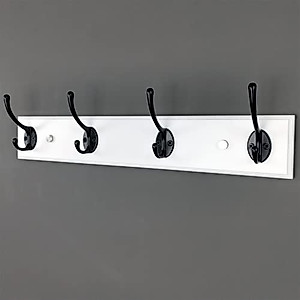mapeoes 2 Pack 17.3'' Wood White Coat Rack Wall Mount 4 Hooks, Hook Spacing 5.15'',Heavy Duty Wooden Wall Coat Hanger for Cloth,Hat,Key, Small Modern Wall Decoration Rack for Kids Room Entryway