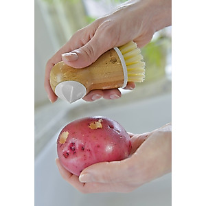 Full Circle Tater Mate Bamboo Potato Brush with Eye Remover, White