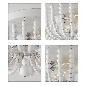 Q&S White Flush Mount Ceiling Light Fixtures,2-Lights Wood Beaded Boho Chandeliers for Nursery Baby Bedroom Dining Room Living Room Kitchen Hallway W11.81