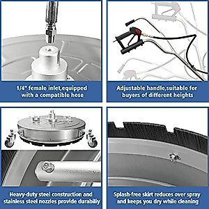 janz 24" Pressure Washer Surface Cleaner with 4 Wheels,Dual Handle,Stainless Steel Housing, 2 Hose Adapters and 4 Replacement Nozzles, Ideal for Cleaning Driveways, Sidewalks,Patios,Decks