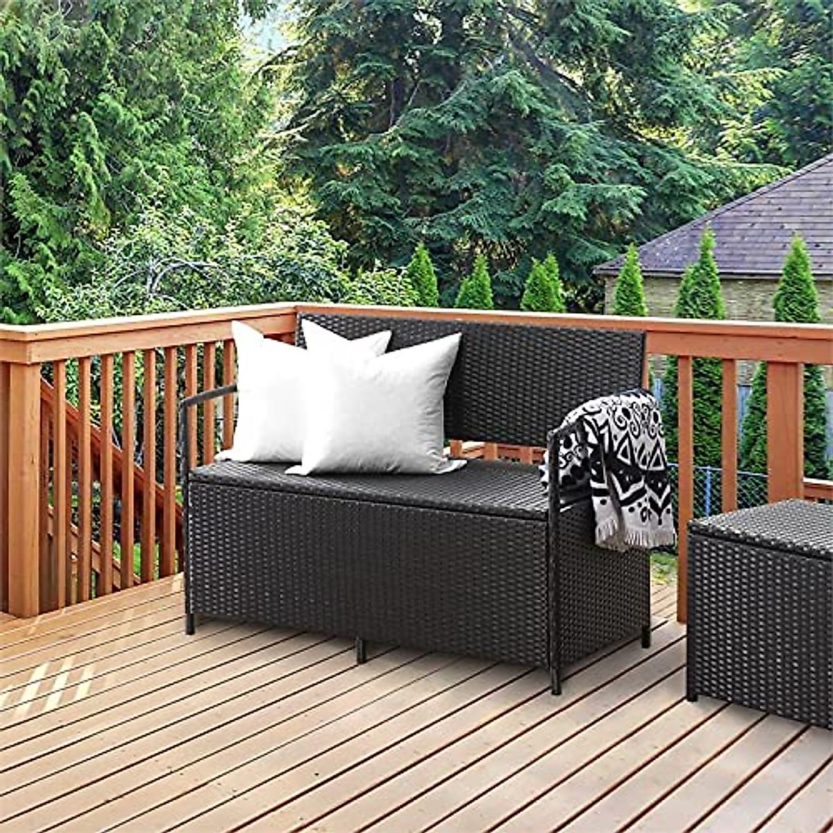 CorLiving Parksville Patio Black Wicker/Rattan Storage Bench