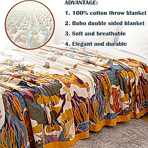 MSGKV Boho Throw Blanket 60''x80'' 100% Cotton Blanket for Bed Picnic Blankets Soft Blanket Light Weighted Blanket Muslin Blankets Double Sided Blanket for Bed Couch Living Room