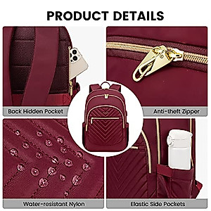 LOVEVOOK Travel Laptop Backpack Women, Anti Theft Work Laptop Bag with USB Charging Port, 15.6 Inch Computer Backpacks Purse Water Resistant College Unisex Casual Daypack, Red