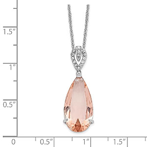 IceCarats 925 Sterling Silver Simulated Pink Morganite White Cubic Zirconia CZ Teardrop Necklace 18 inch Chain Gemstone Pendant Charm