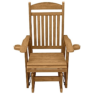 Poly Lumber Patio Glider for One Person, Ergonomic Deep Seat and High Backrest, with Removable Cup Holders, Wood-Like Pattern, Heavy Duty 700 LBS, for Outdoor Patio Garden Yard (Brown)