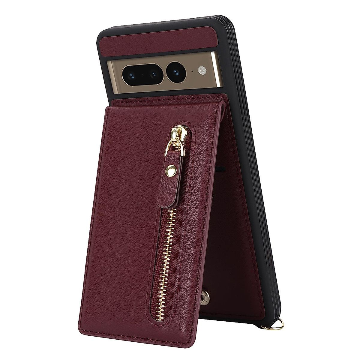 Jaorty Fit for Google Pixel 7 Pro Case for Women with Card Holder 6.7" 5G 2022,Pixel 7 Pro Phone Case with Strap,Crossbody Lanyard Cases with Credit Card Slots with Stand,Burgundy