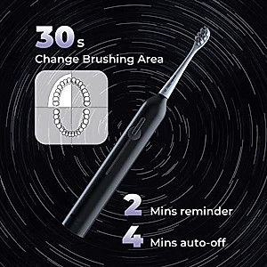 usmile Sonic Electric Toothbrush for Adults, USB Rechargeable with 2 Brush Heads, Powered Whitening Toothbrush with Smart Timer, 4-Hour Fast Charge for 180 Days Use, P1 Black