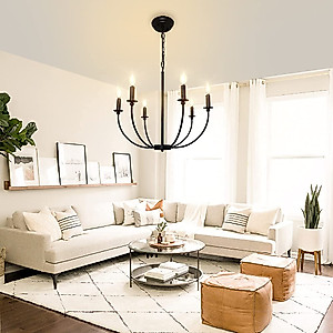 Depuley 6-Light Black Farmhouse Chandelier, Industrial Meatl Chandelier Lighting Fixtures Hanging, Classic Candle Pendant Light Fixture for Dining room Kitchen Bedroom Entryway Foyer, E12