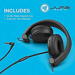 JLab Studio On-Ear Headphones | Wired Headphones | Tangle Free Cord | Ultra-Plush Faux Leather with Cloud Foam Cushions | 40mm Neodymium Drivers with C3 Sound | Black