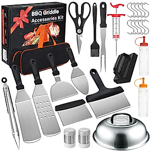 Griddle Accessories Kit, 29PCS Flat Top Grill Accessories Set for Blackstone and Camp Chef, Grill Spatula Set with Enlarged Spatulas, Basting Cover, Scraper, Tongs for Outdoor BBQ with Meat Injector