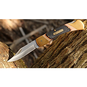 Old Timer 7OT Cave Bear Traditional Lockback Pocket Knife with 3.9in High Carbon Stainless Steel Blade, Sawcut Handles, and Leather Belt Sheath for Hunting, Camping, Whittling, EDC, and Outdoors