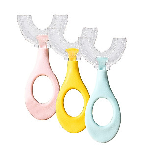 CUKEYOUZ 3 Pack Kids U Shaped Toothbrush with Silicone Brush Head,360 U-Shaped Toothbrush Manual U Shaped Toothbrush for Children Training Teeth Cleaning (Ages 2-12)