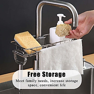 SooGree Kitchen Sink Organizer Over Faucet Sponge Holder,304 Stainless Steel Heavy Duty Thickening Hanging Faucet Drain Rack for Scrubbers Soap Bathroom,Detachable Storage Rack