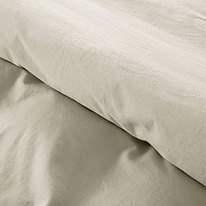 Get Bed Ready Stone Washed Cotton Casual Duvet Cover Set Solid Color Relaxed Modern Style Bedding Natural Wrinkled Lived-in Look (Nude, King)