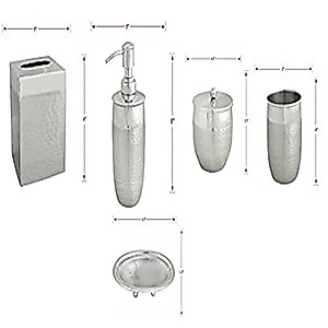 Bathroom Accessories - Set of 5 Includes Soap Lotion Dispenser, Soap Dish Tumbler, Cotton Jar, Tissue Box for Modern Farmhouse Bath Decor Kitchen Countertop Organizer Housewarming Gift - Silver