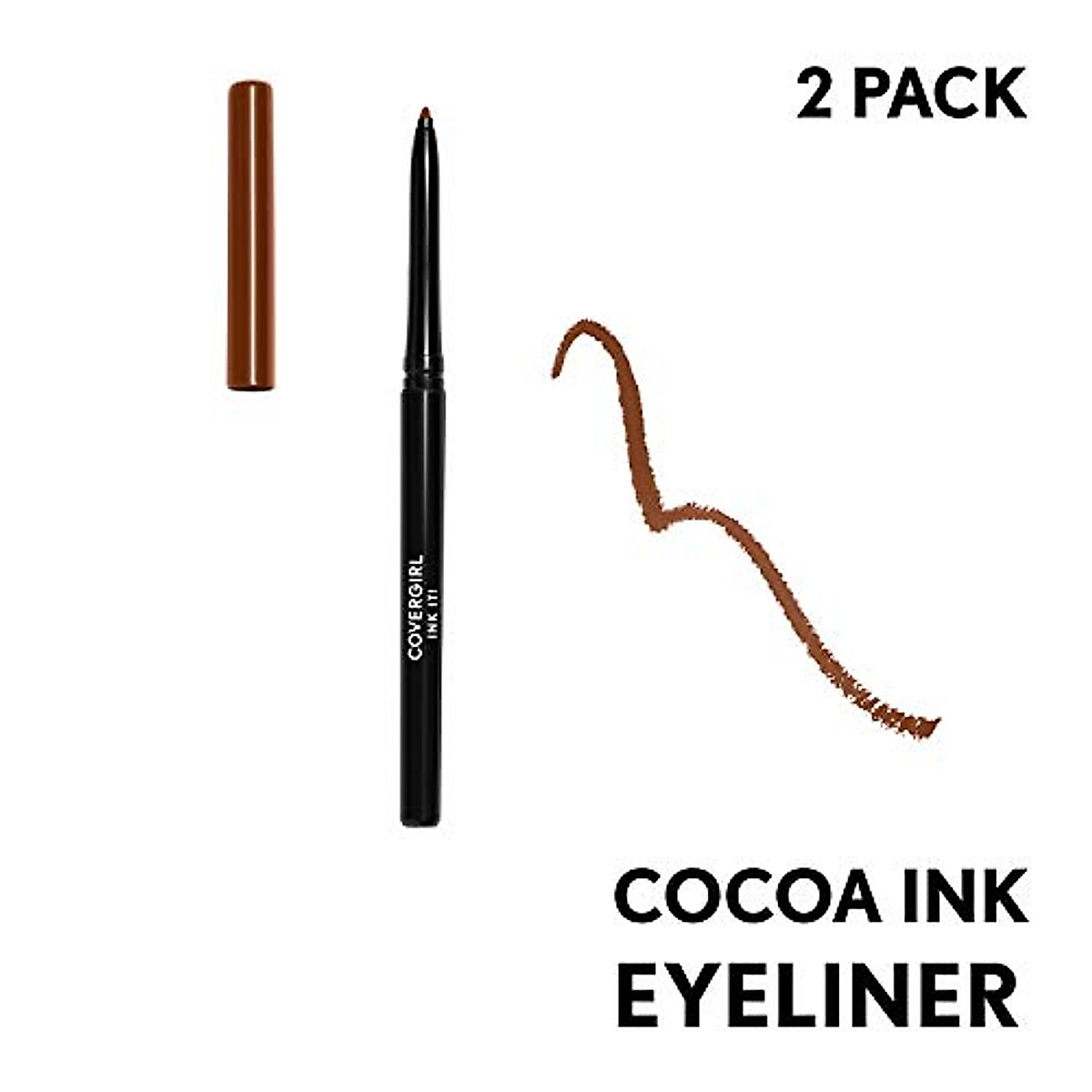 Covergirl Ink It Perfect Point Plus Waterproof Eyeliner Pencil, Cocoa Ink, 2 count (Pack of 1) (Packaging May Vary)