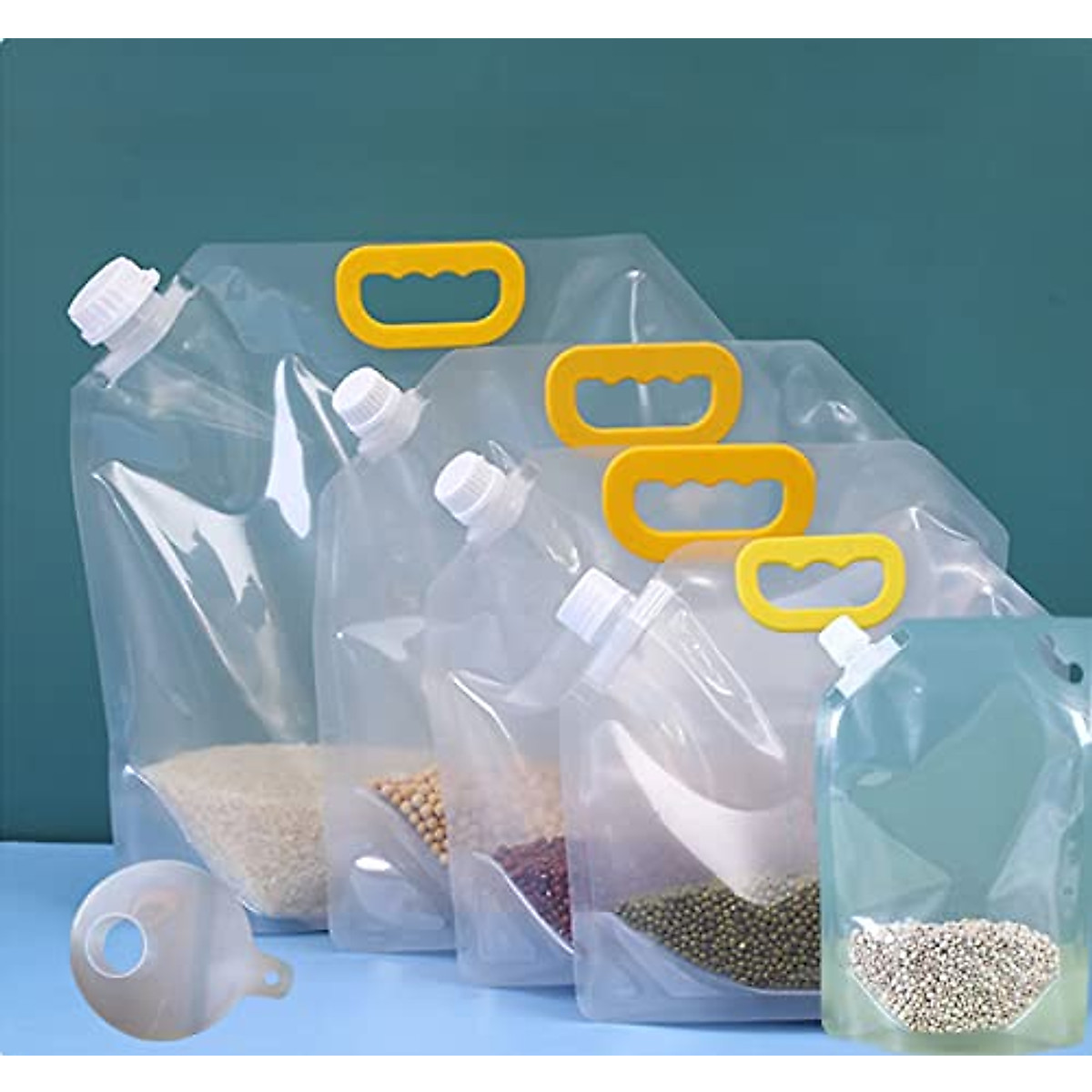 GUSAJ 10-pack of new grain moisture-proof airtight bags 5 reusable specifications for grain storage Vertical airtight bags for food storage Suitable for food, water, pet food, etc., 5 specifications