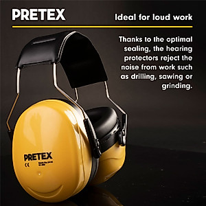 PRETEX Ear Defenders with SNR 34dB - Lightweight Ear Muffs Protection for Adults - Adjustable Noise Canceling Headphones - Over Ear Earmuffs for Work or Home - Yellow