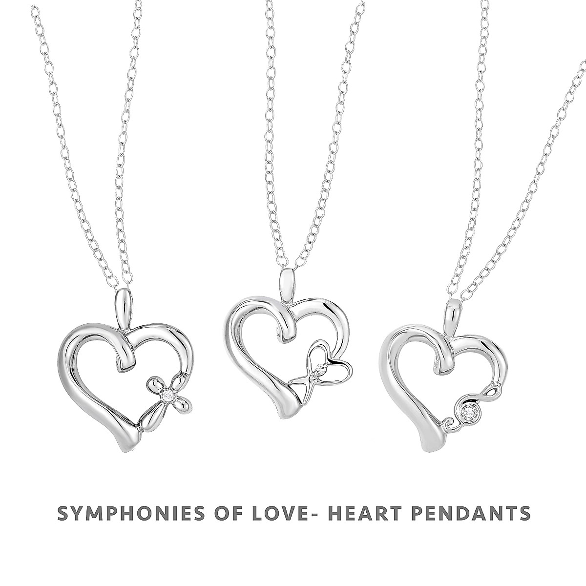Femme Luxe Symphonies of Love - Open Heart Pendants With Treble Clef, Diamond Accent in 925 Sterling Silver, Hypoallergenic, Gift Ready Packaging (Symphony)