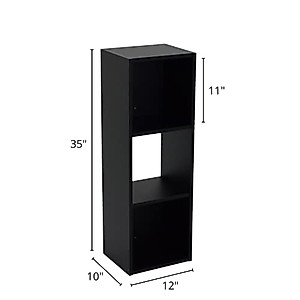 FALKK Furniture 3-Tier Shelf – Natural Wood 3-Shelf Bookcase – Modern and Minimalist 3-Tiered Bookshelf for Living Room, Bedroom, Office – Made with Sustainable Reforestation Wood (Black)