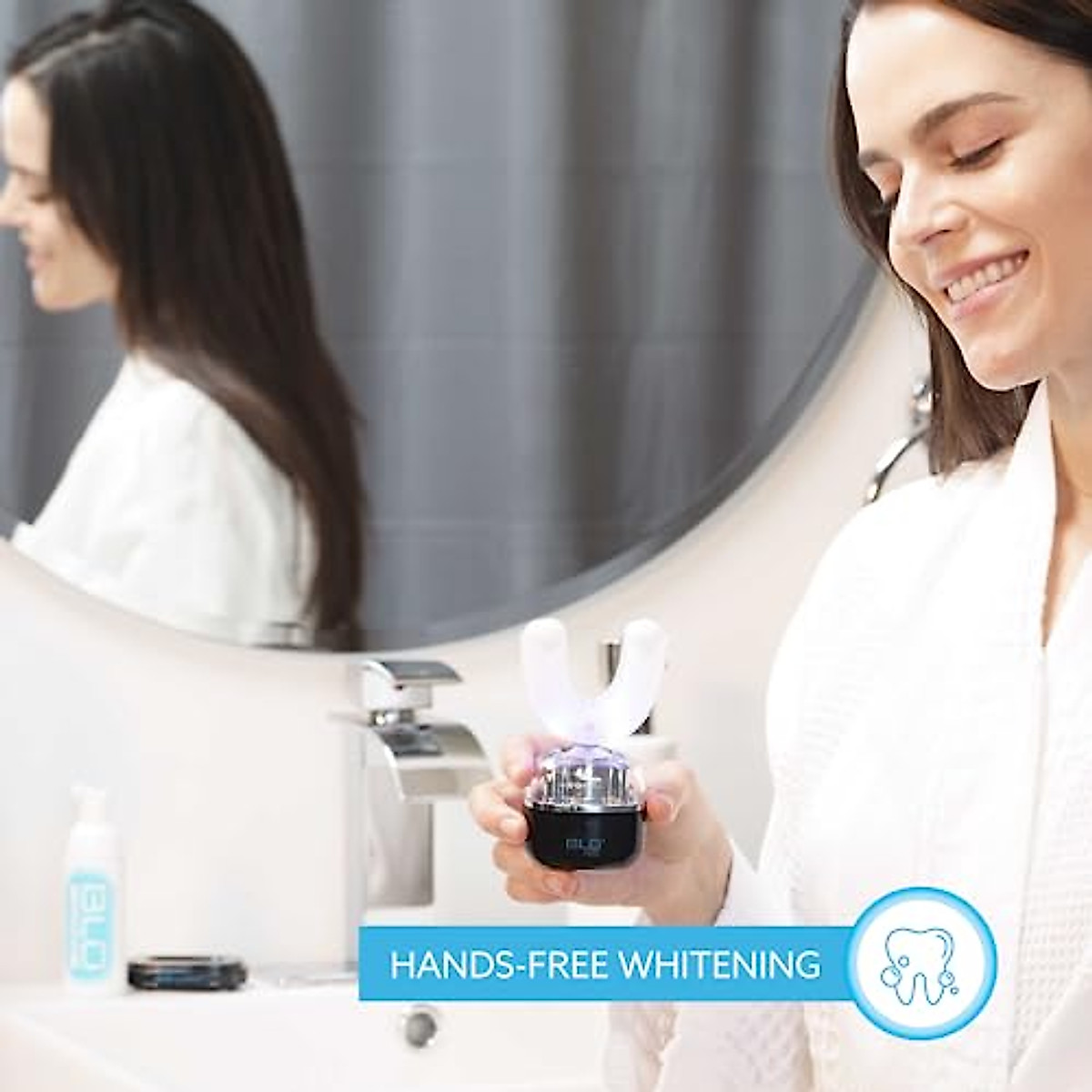 GO SMILE Sonic BLU Hands-Free Professional Teeth Whitening Kit - Hands Free Toothbrush With Gum Massager - Includes Cordless Charger & Foaming Toothpaste & Whitening Tray - No Tooth Sensitivity -Black