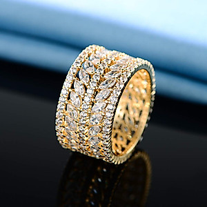 Gemsme 14K Yellow Gold Plated Marquise Cubic Zirconia Eternity Statment Ring for Women (6)