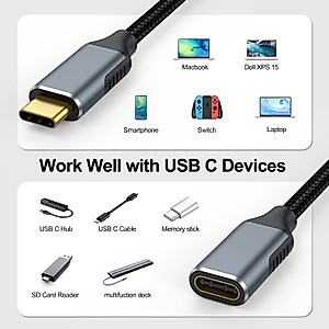 VoroDcip USB C Extension Cable 1FT,USB Male to Female USB Type C Extender Cable 100W/5A Fast Charging & 10Gbps USB 3.1 Gen 2 Data Sync Compatible with Galaxy,Mac Book/Pro, Laptop, Magsafe Charger