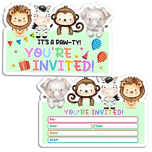 Yangmics Direct Cute Jungle Animals Kids Party Invitation Cards Birthday Party for Girls Boys 30 invites with 30 Envelopes Baby Shower Invites 4x6 inches