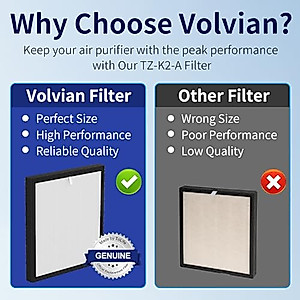 TZ-K2 Replacement Fil-ter Compatible with ToLife TZ-K2 Air Purifi-er, 3-in-1 True HEPA TZ-K2-A Air Clea-ner Filt-er with High-Efficicency Activated Carbon Fil-ter and Pre Fil-ter, 2 Pack