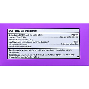 Junior Strength Advil (40 Count, Grape Flavour) Ibuprofen Chewable Tablets for Relief of Pain Fever