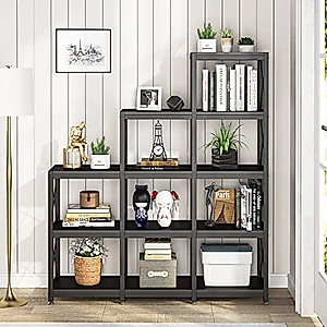 Tribesigns 12 Shelves Bookshelf, Industrial Ladder Corner Bookshelf 9 Cubes Stepped Etagere Bookcase, Rustic 5-Tier Display Shelf Storage Organizer for Home Office (Black)