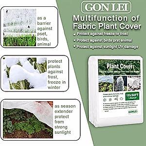 GonLei Plant Covers Freeze Protection 10x50ft（1.05 Oz/yd²） Garden Cover Plant Floating Row Cover,Vegetable Frost Blanket Winter Frost Cloth Plant Freeze Protection,Floating Blankets Fabric Plants
