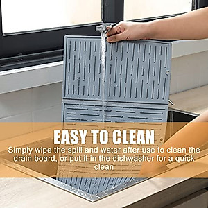 Collapsible Silicone Dish Drying Mat, 24” X 13” Trifold Drying Mat for Kitchen Counter, Non-slip, Heat Resistant, Foldable Kitchen Drying Mats, Counter Top Mat, Dish Drainer Mats, Sink Mat (Grey)